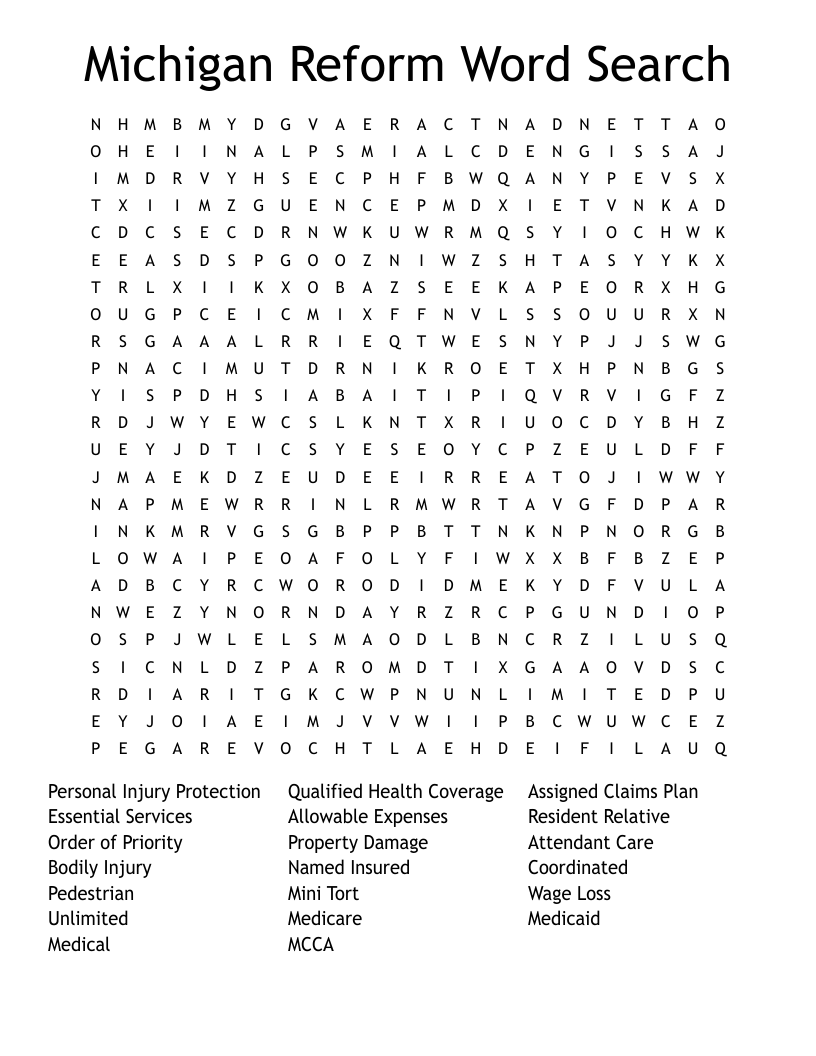 Michigan Reform Word Search - WordMint