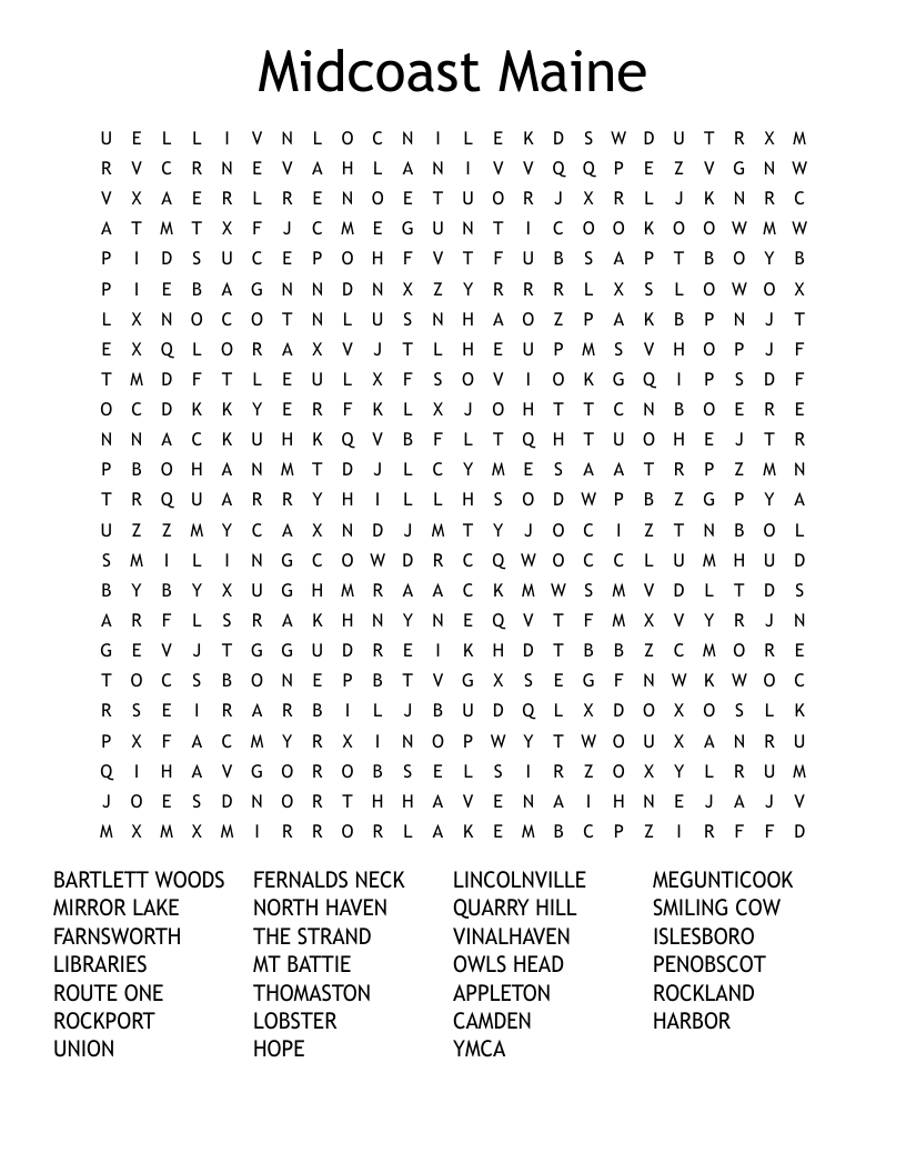Midcoast Maine Word Search - WordMint