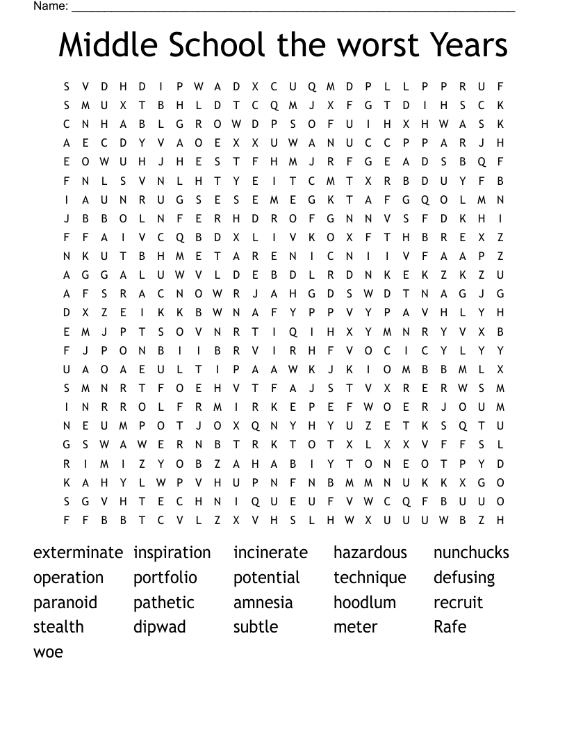 Middle School the worst Years Word Search - WordMint