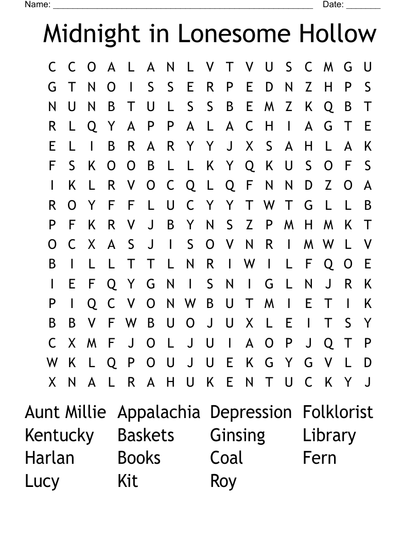 Midnight in Lonesome Hollow Word Search - WordMint