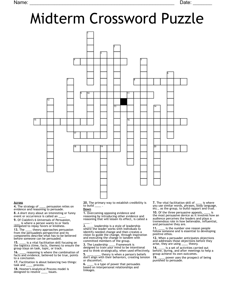 Midterm Crossword Puzzle - WordMint