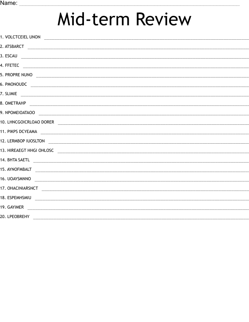 Mid-term Review Word Scramble - WordMint