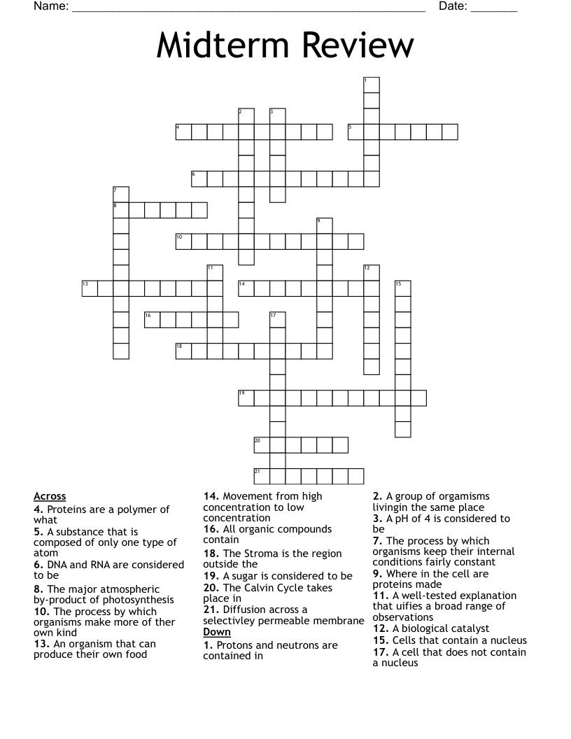 Midterm Review Crossword - WordMint