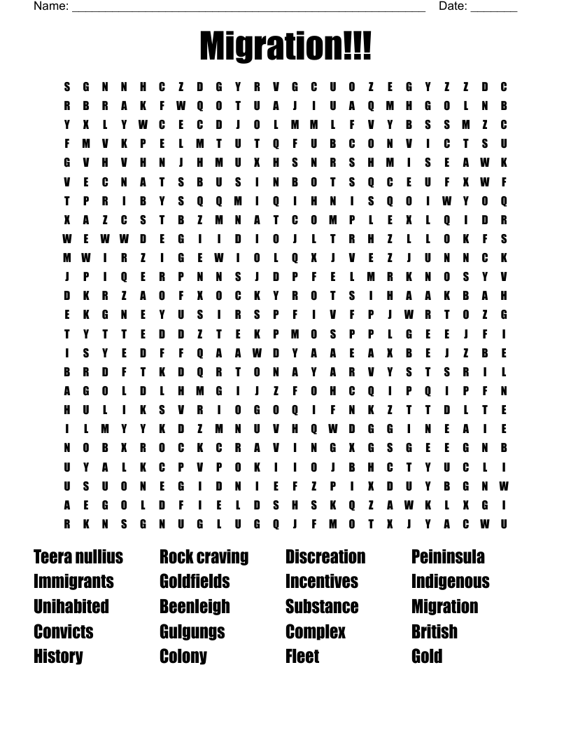 Migration Word Search WordMint