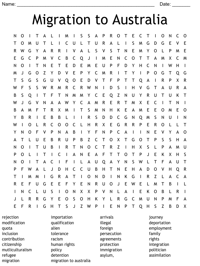 immigration Word Search - WordMint