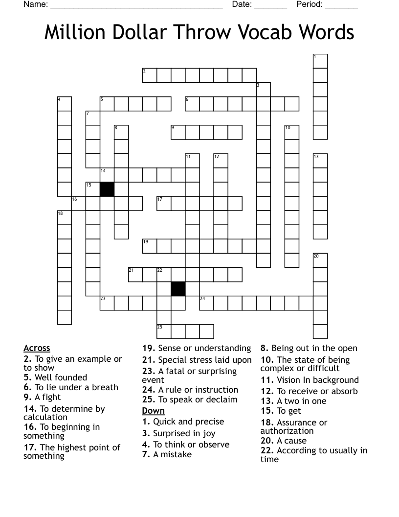 Million Dollar Throw Vocab Words Crossword WordMint
