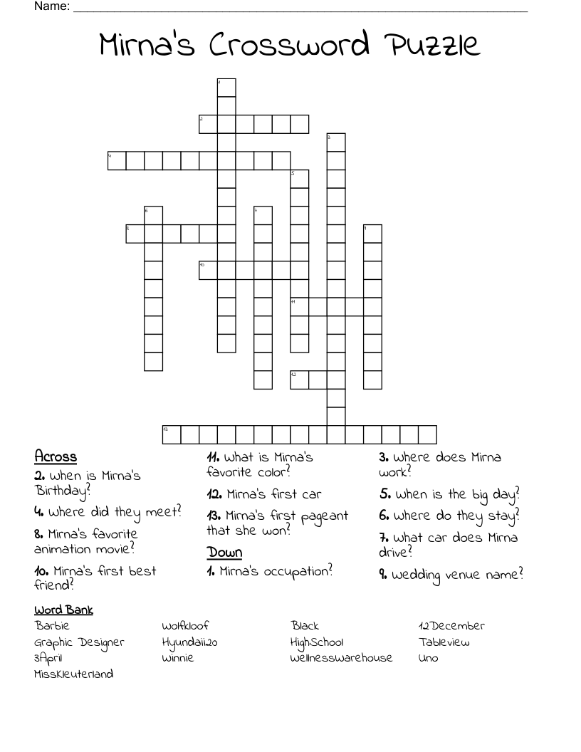 Mirna S Crossword Puzzle Wordmint
