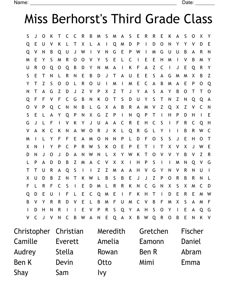 Miss Berhorst's Third Grade Class Word Search - WordMint