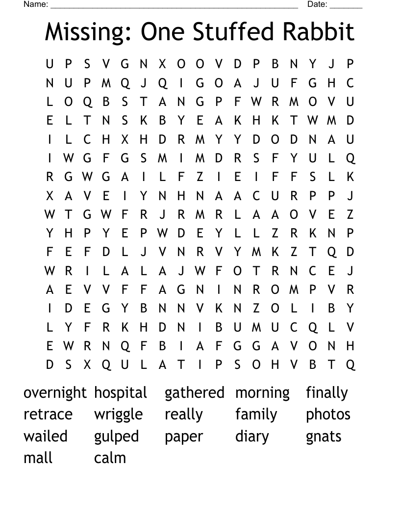 Missing: One Stuffed Rabbit Word Search - WordMint
