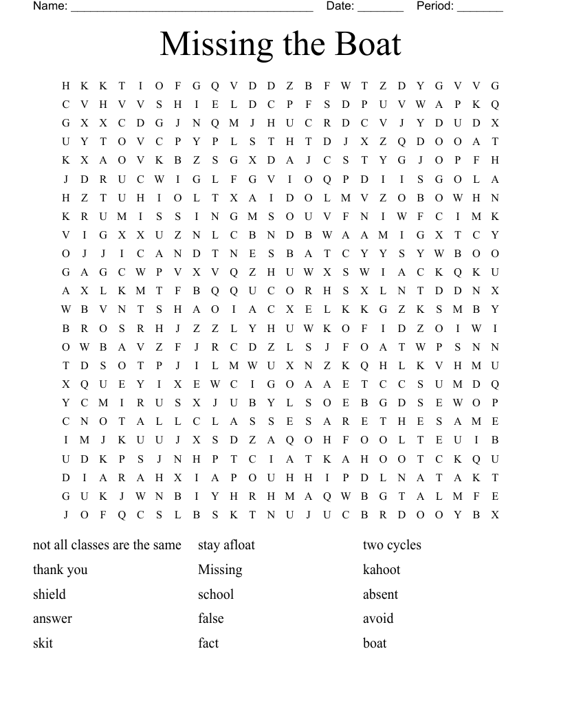 Missing the Boat Word Search - WordMint