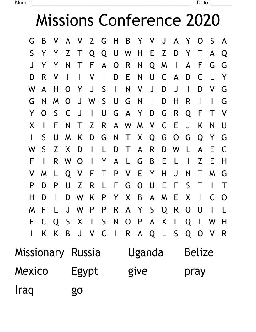 Missions Conference 2020 Word Search - WordMint
