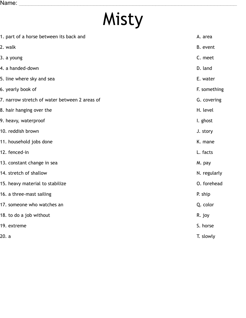 Misty Worksheet - WordMint