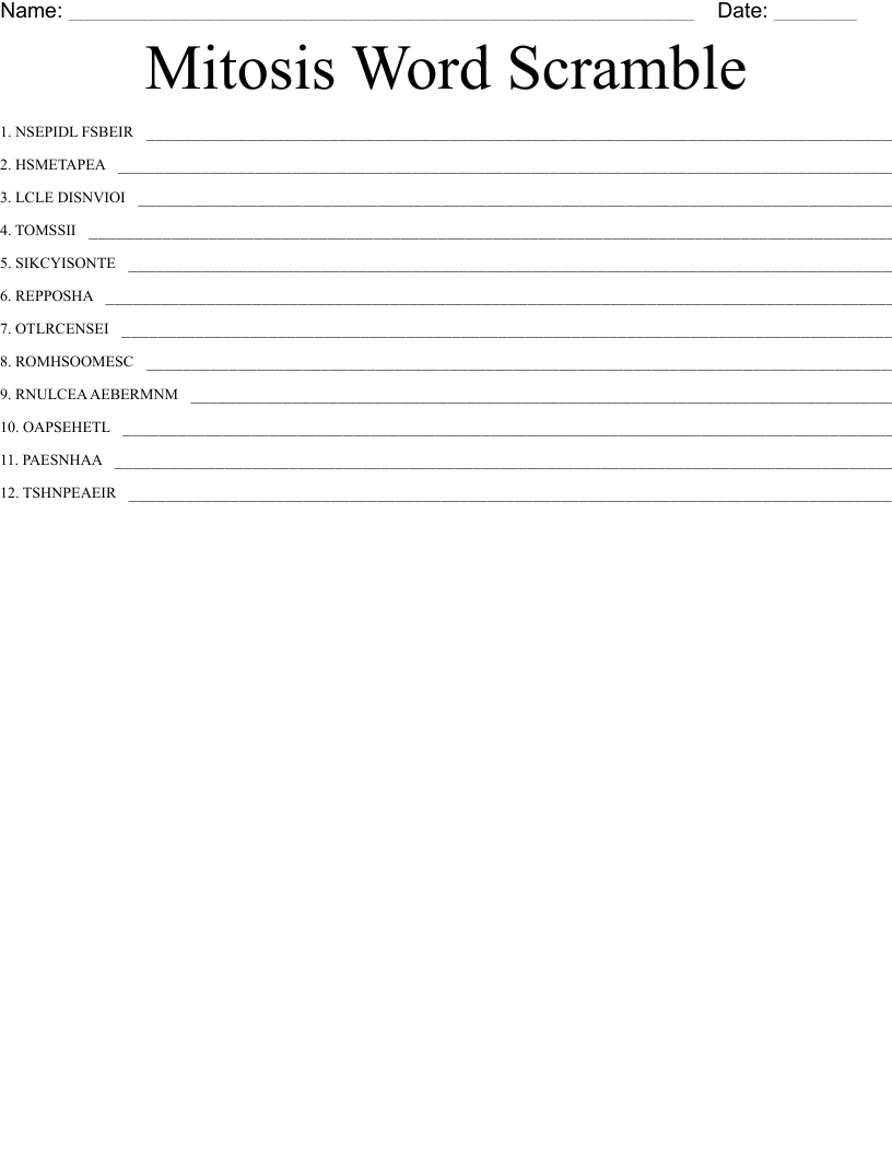 Mitosis Word Scramble - WordMint