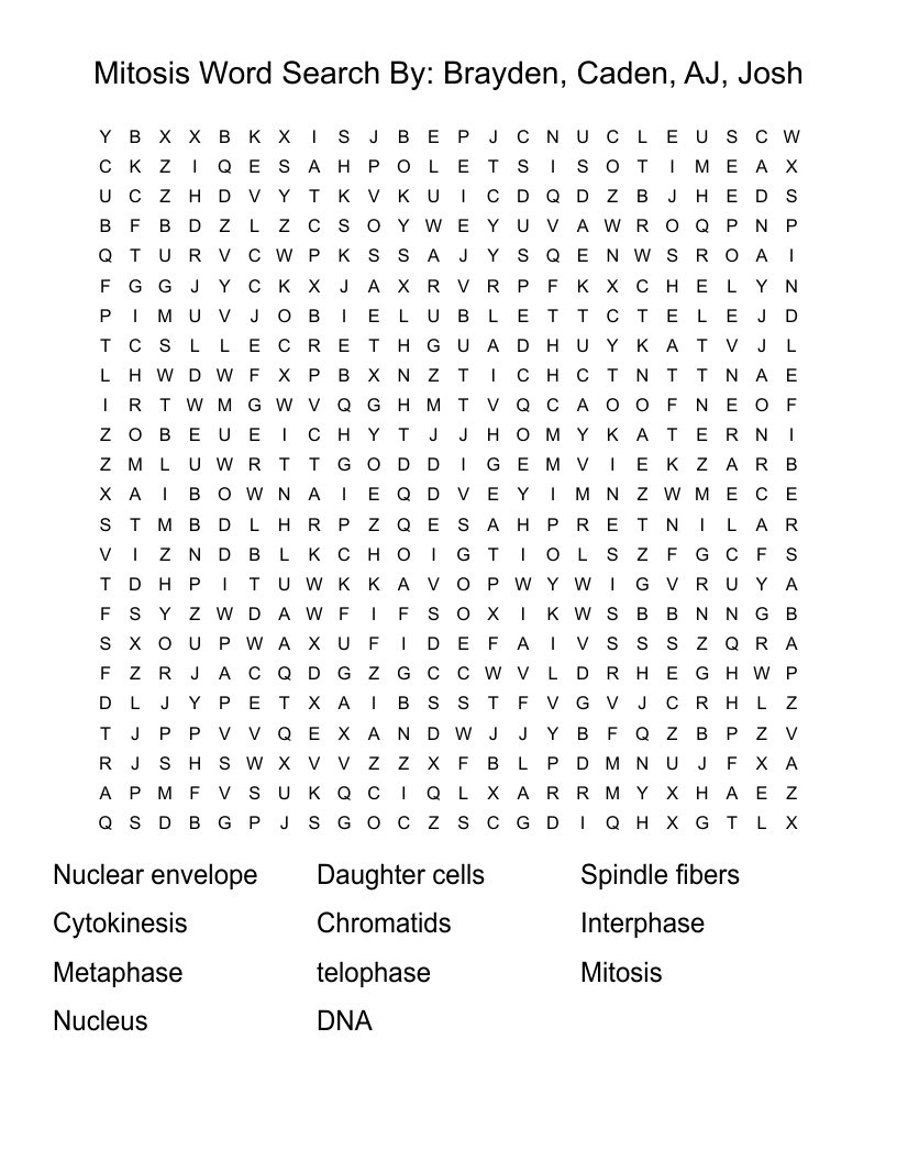 Mitosis Word Search By: Brayden, Caden, AJ, Josh - WordMint