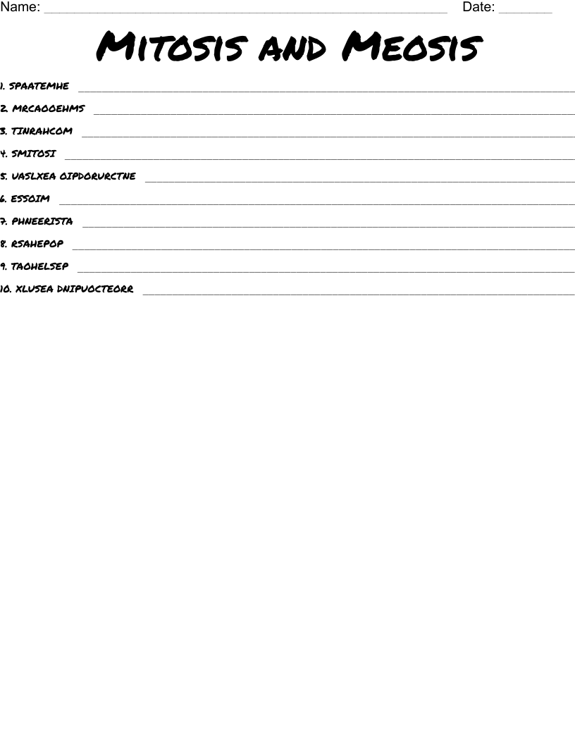 Mitosis and Meosis Word Scramble - WordMint