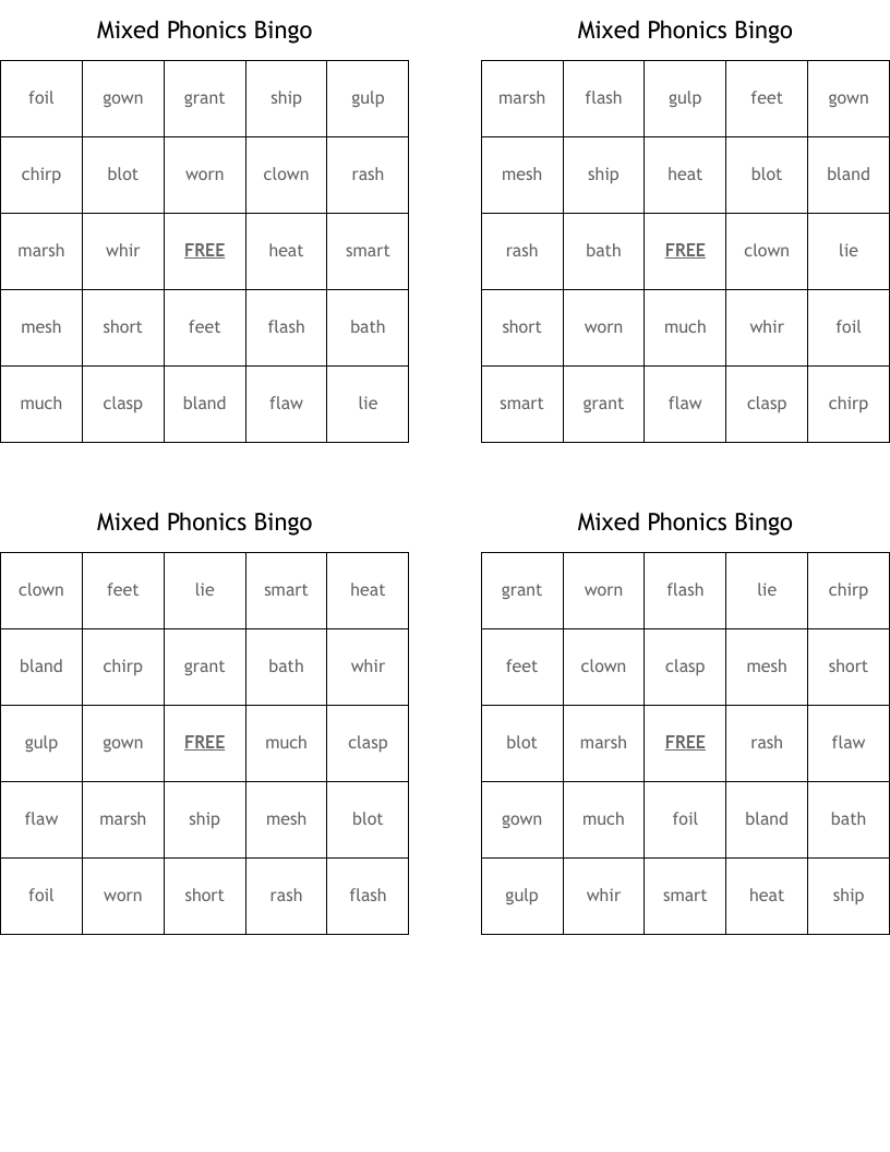 Mixed Phonics Bingo - WordMint