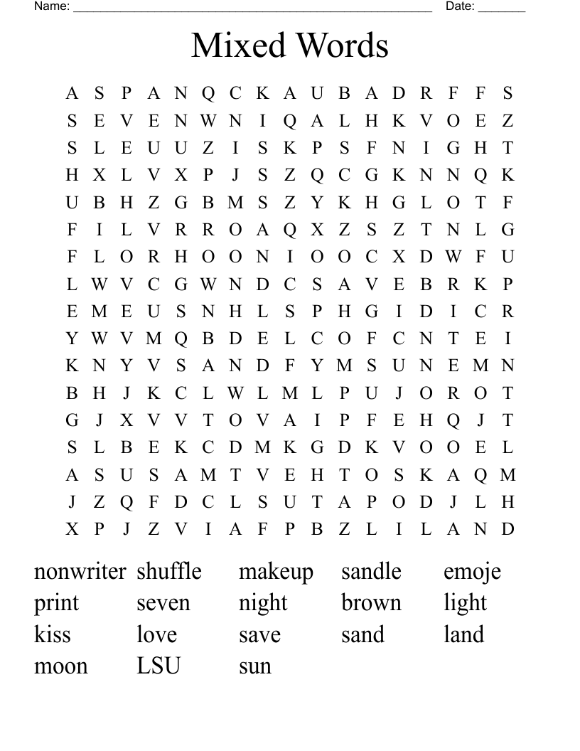 Mixed Words Word Search - WordMint