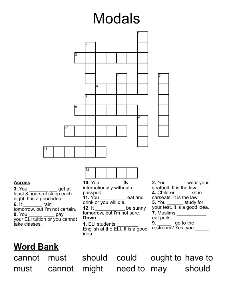 Modals Crossword - WordMint