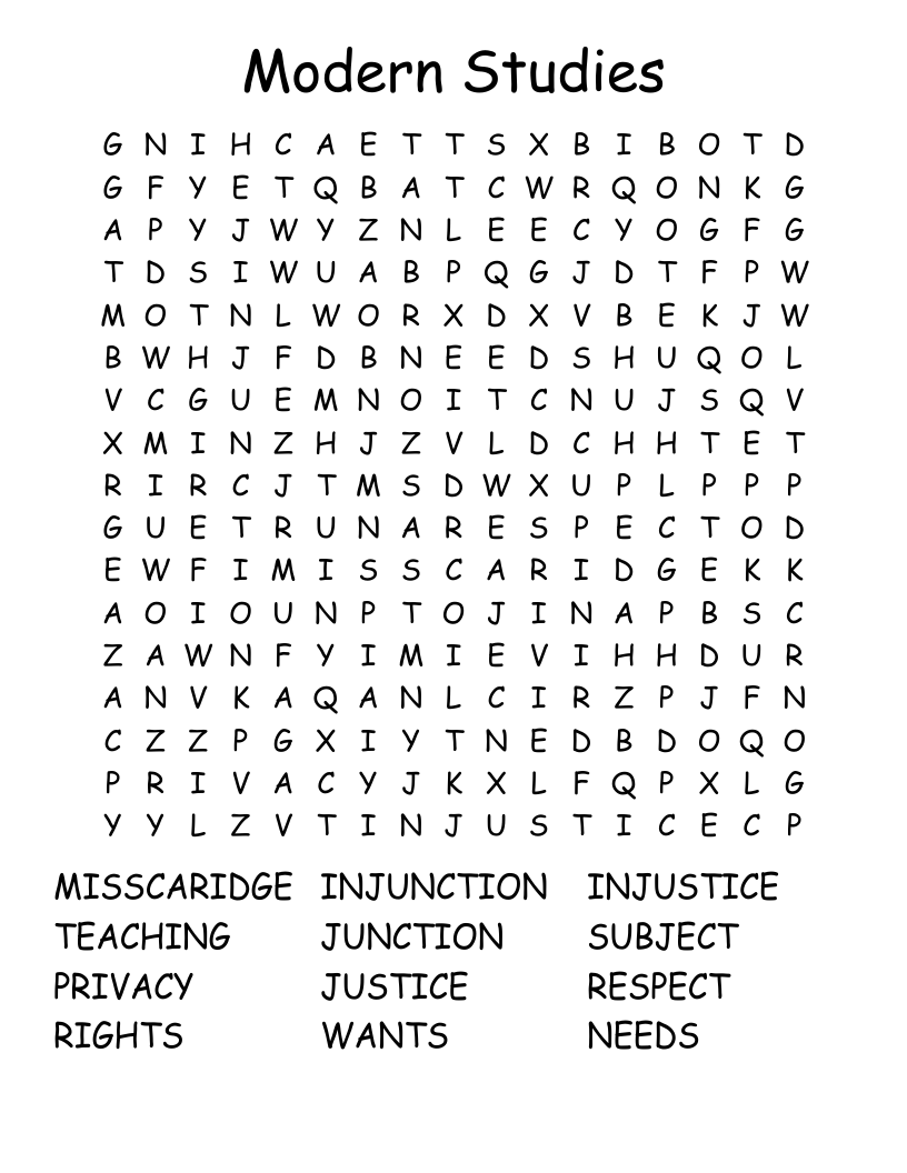 Modern Studies Word Search - WordMint