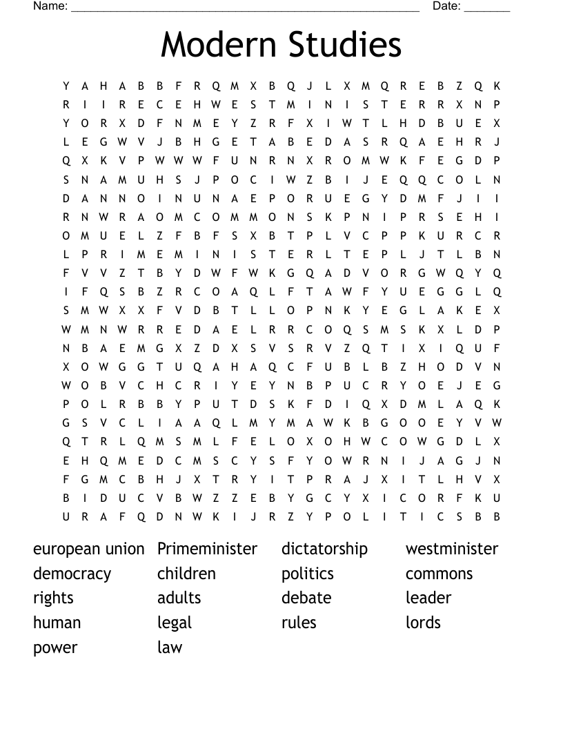 Modern Studies Word Search - WordMint