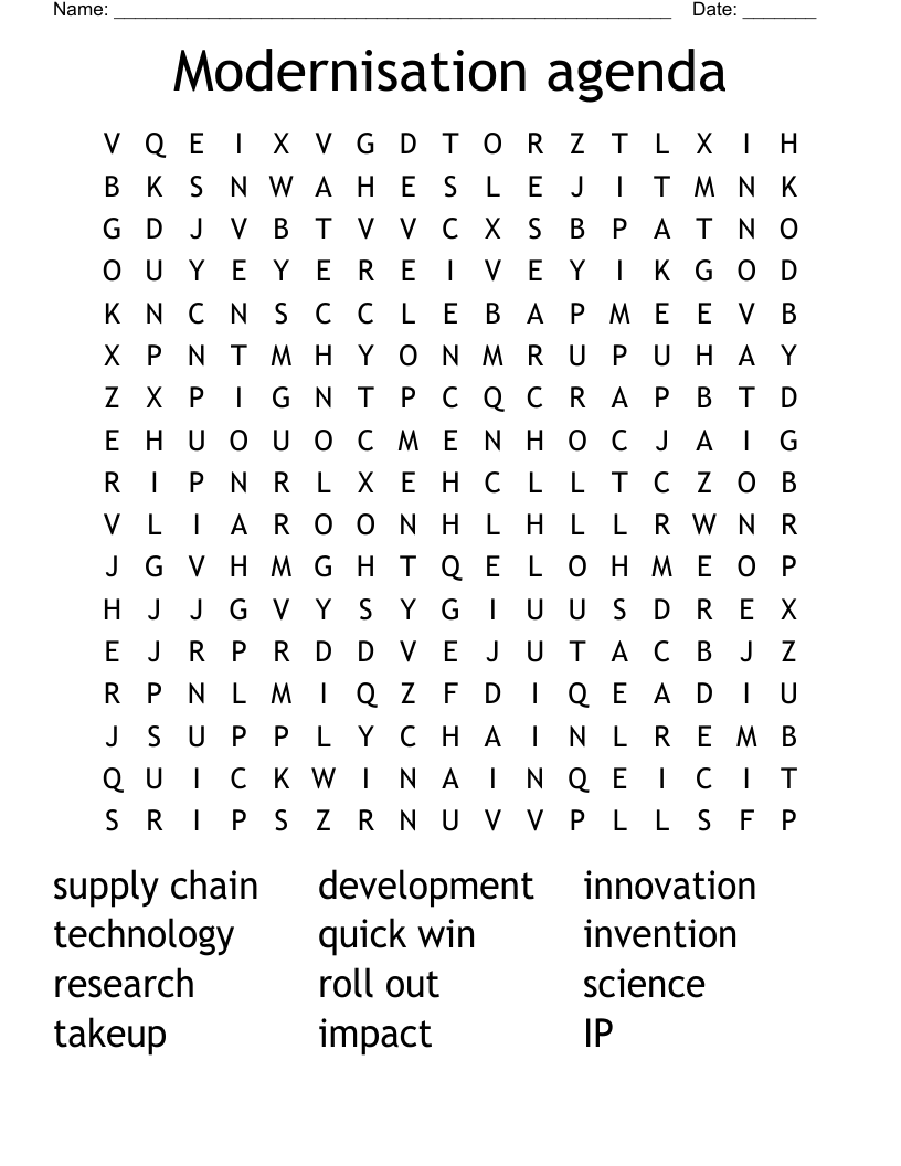 Modernisation agenda Word Search - WordMint
