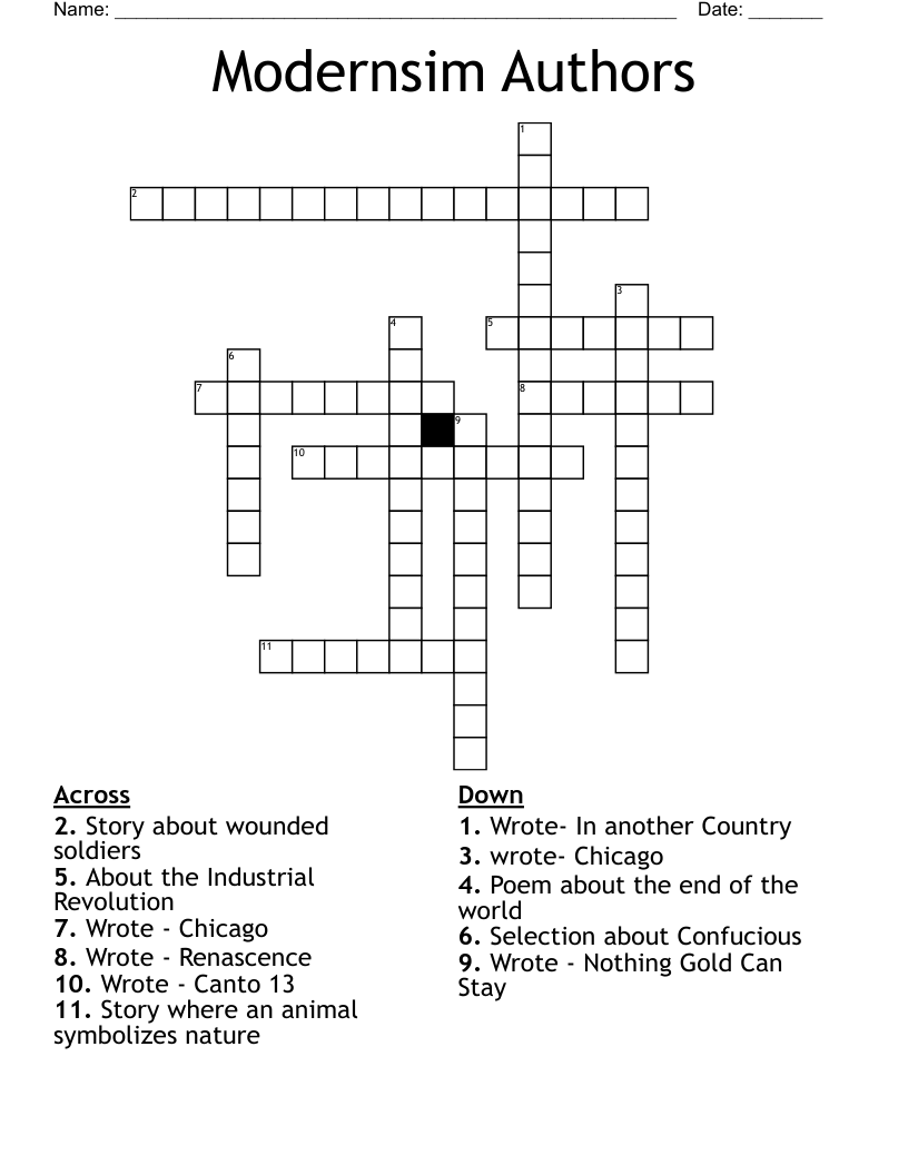Modernsim Authors Crossword Wordmint