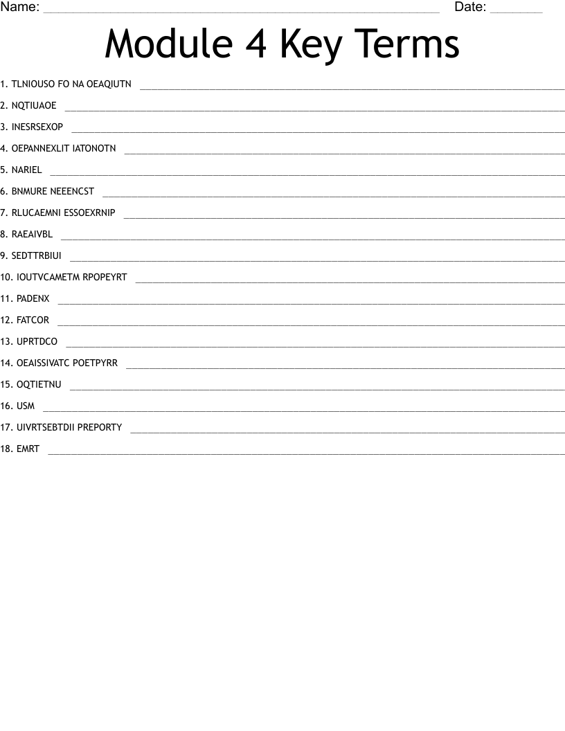 Module 4 Key Terms Word Scramble - WordMint