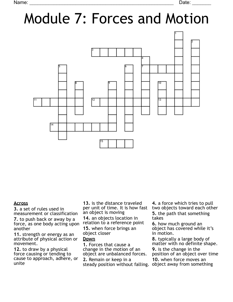 Module 7: Forces and Motion Crossword - WordMint