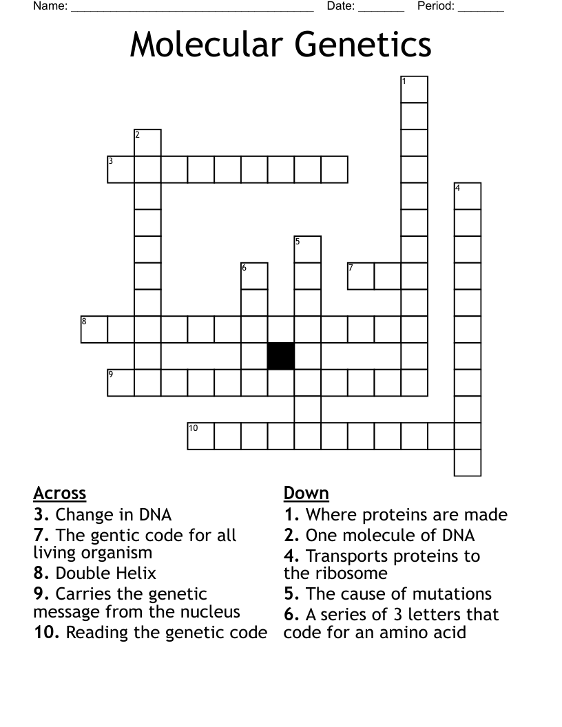 Molecular Genetics Crossword - WordMint