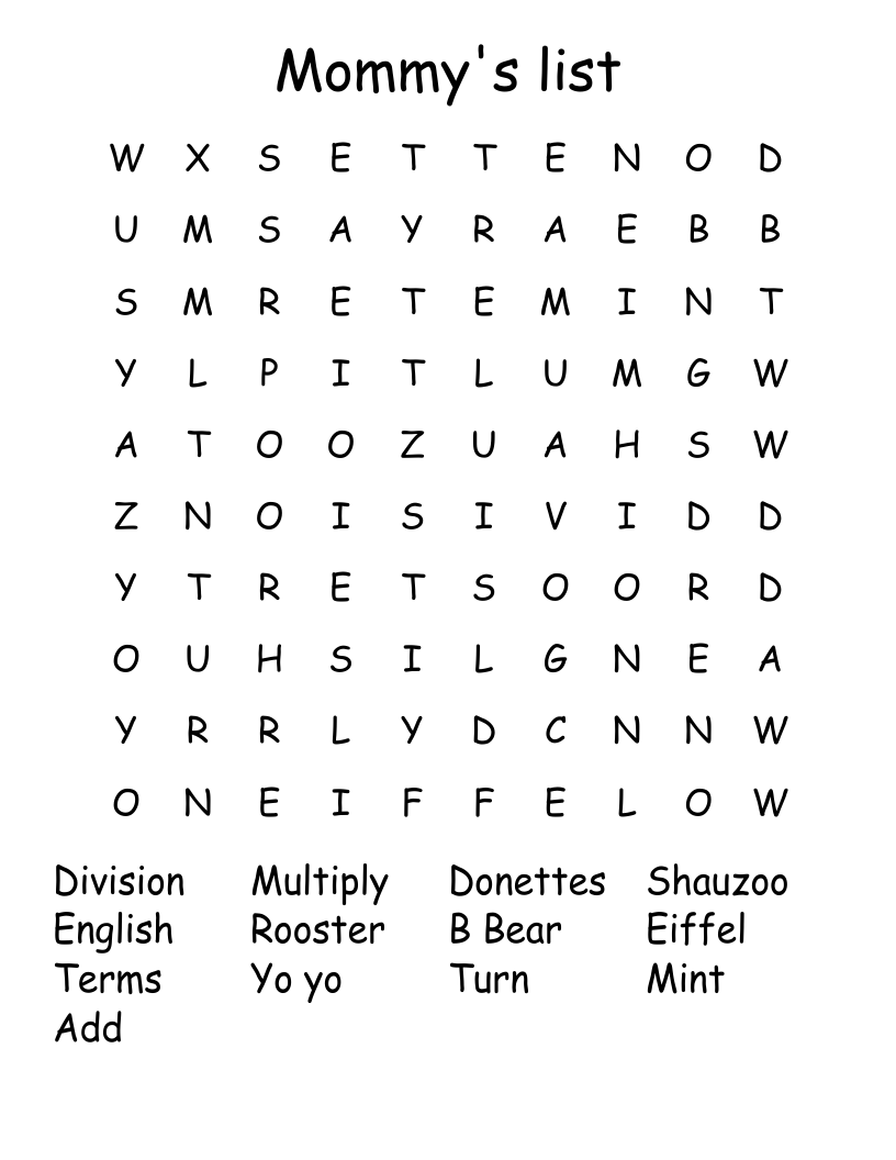 Mommy s List Word Search WordMint mommy-s-list-word-search-wordmint