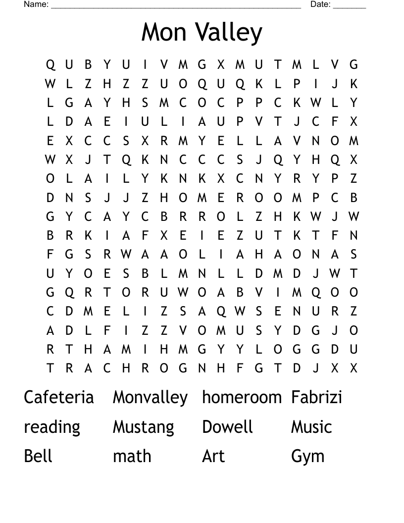 Mon Valley Word Search - WordMint
