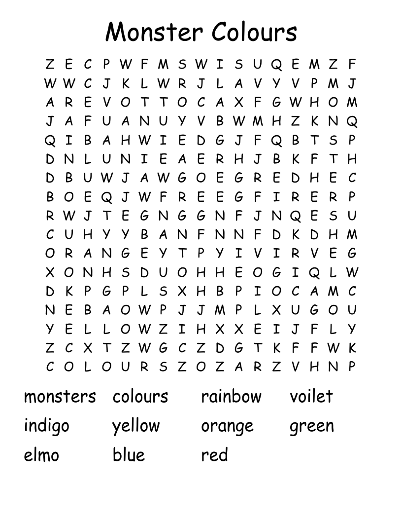 Monster Colours Word Search - WordMint