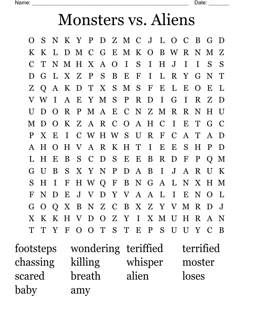 Monsters vs. Aliens Word Search - WordMint