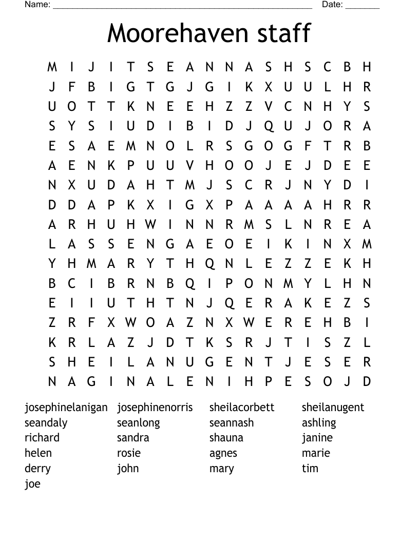 Moorehaven staff Word Search - WordMint