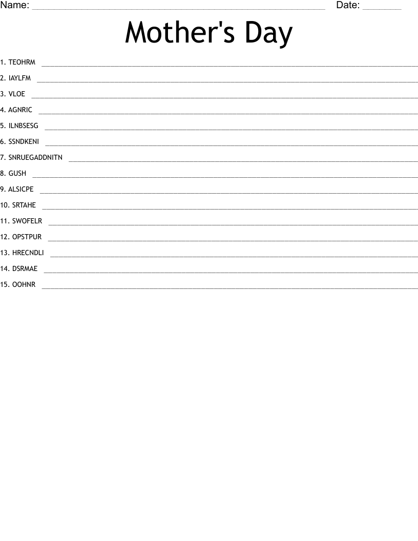 Mother's Day Word Scramble - WordMint
