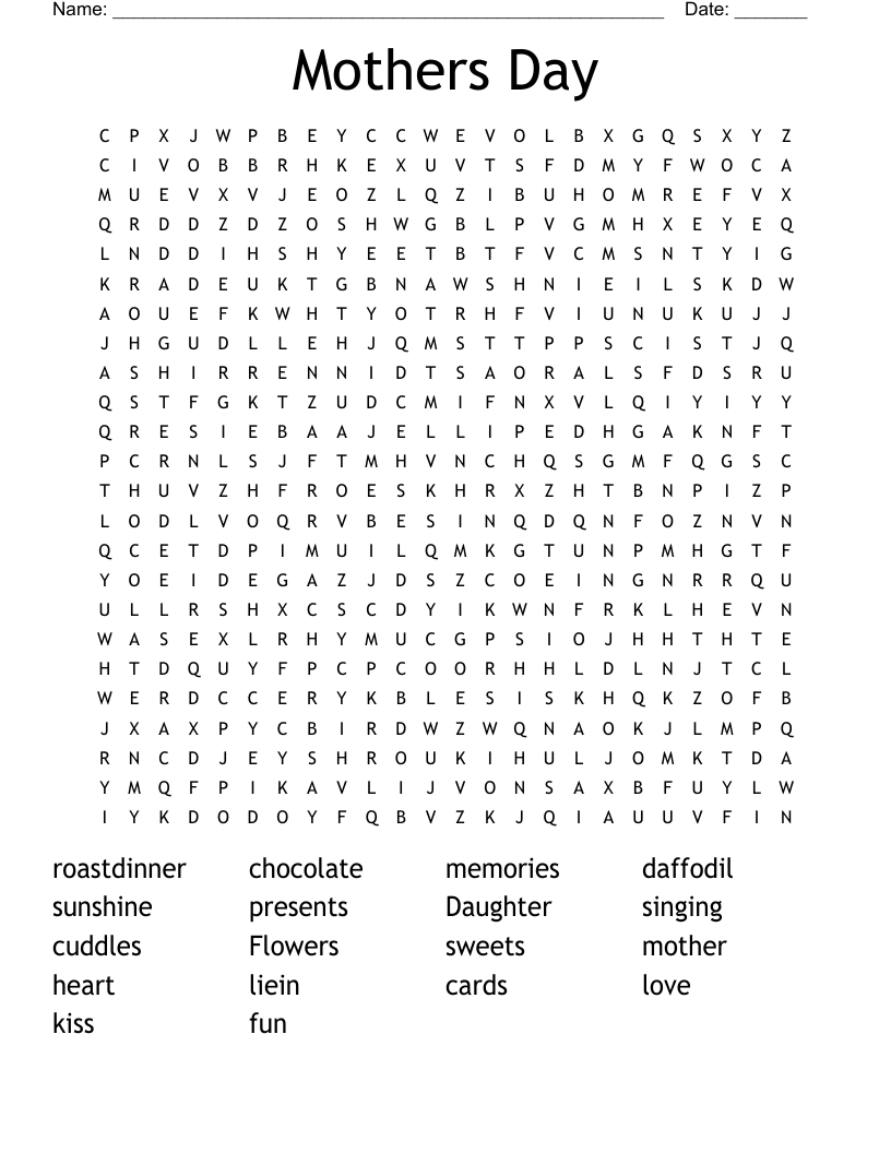 Mothers Day Word Search - WordMint