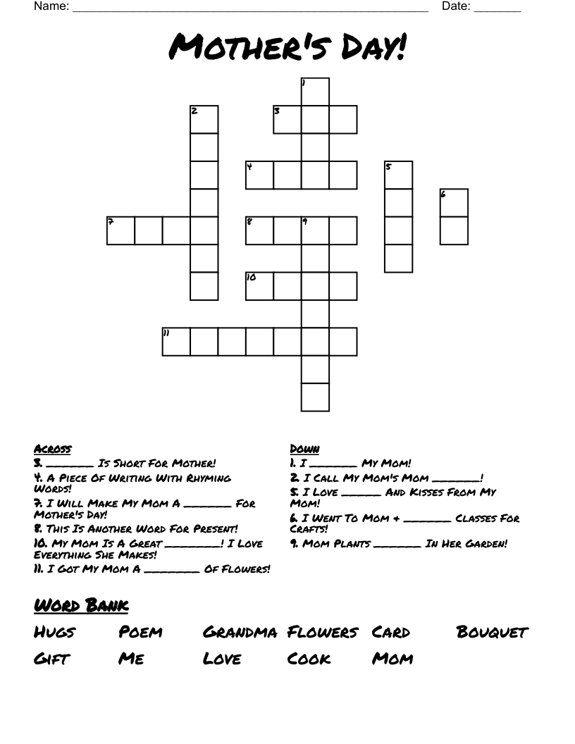 Mother's Day! Crossword - WordMint