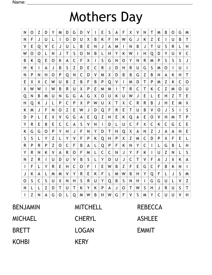 Mothers Day Word Search - WordMint