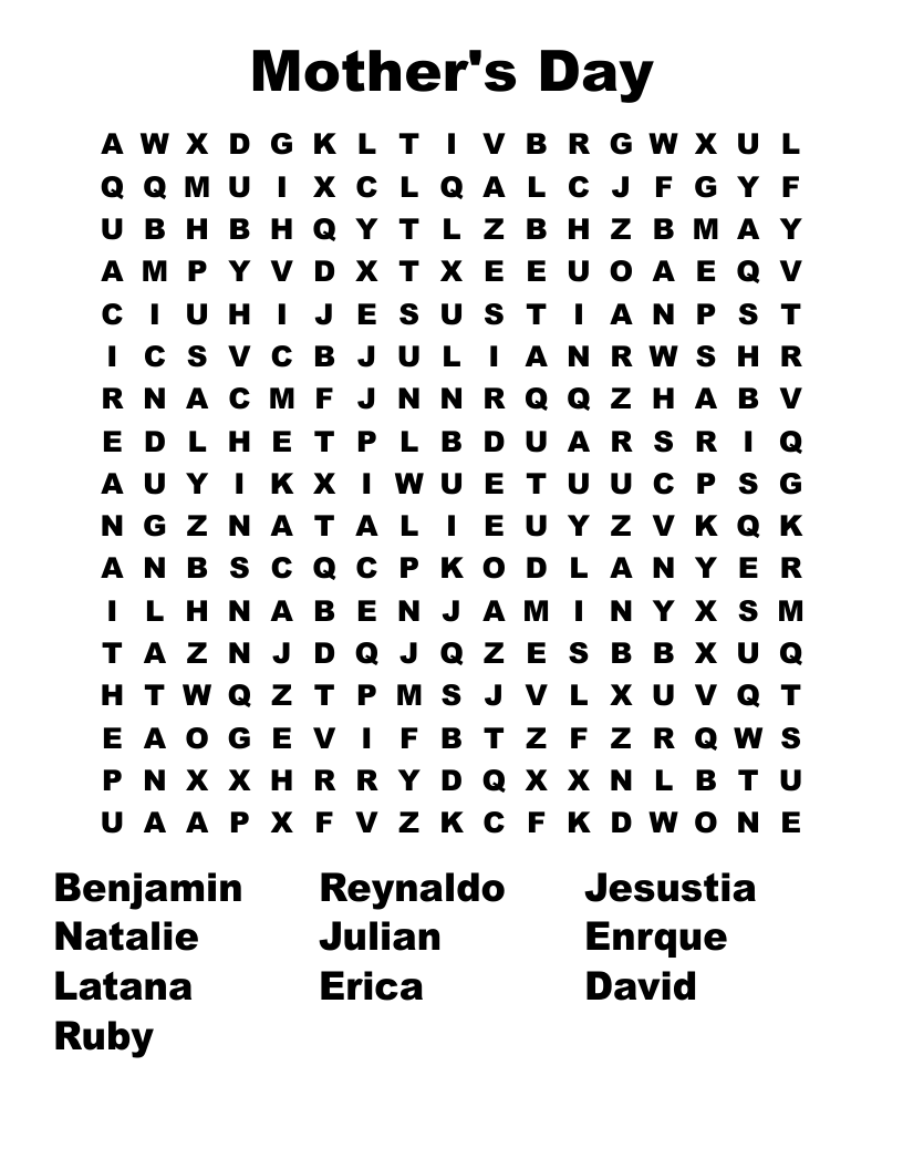 Mother's Day Word Search - WordMint