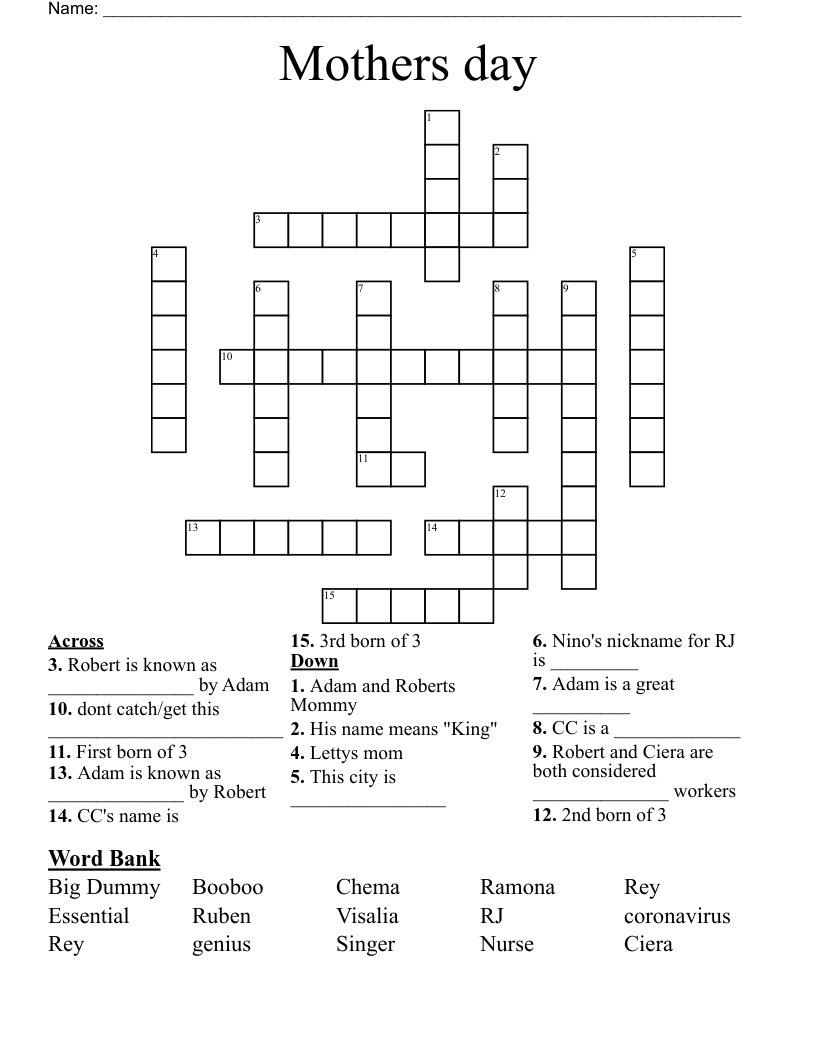 Mothers day Crossword - WordMint