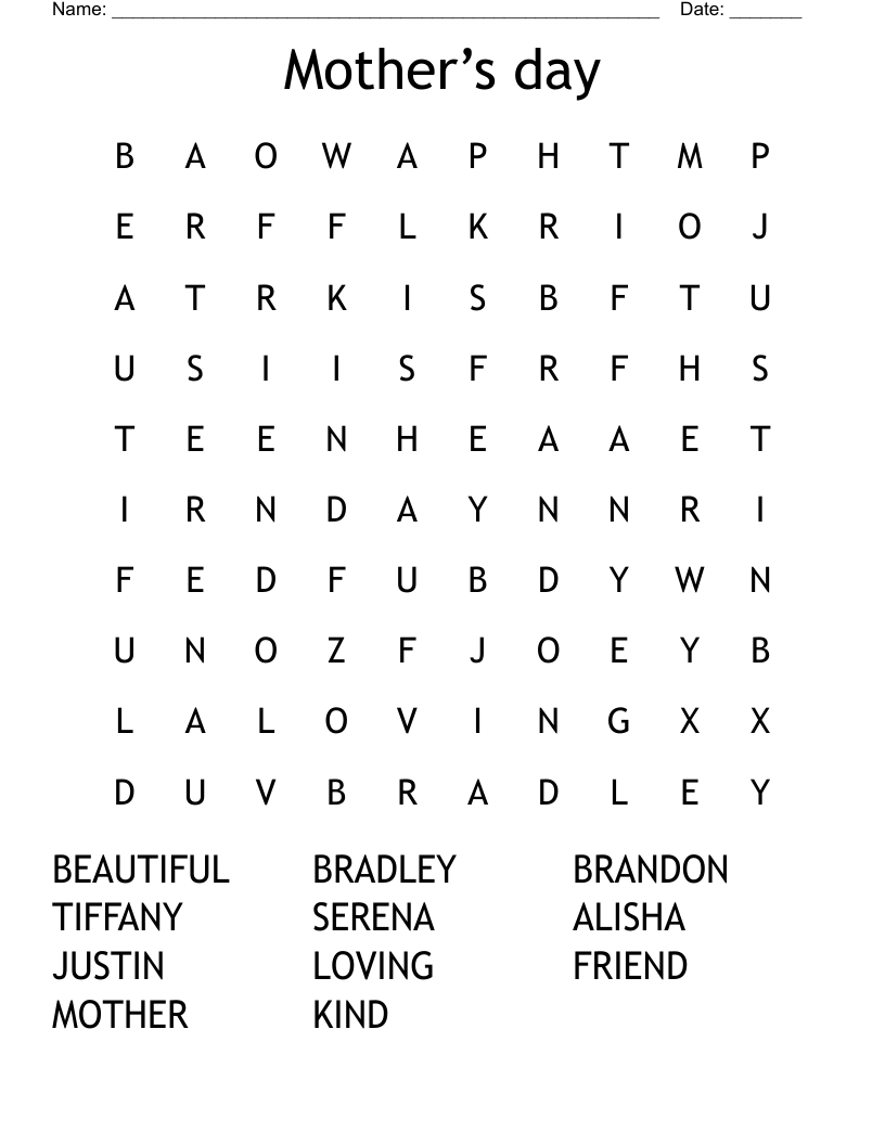 Mother’s day Word Search - WordMint