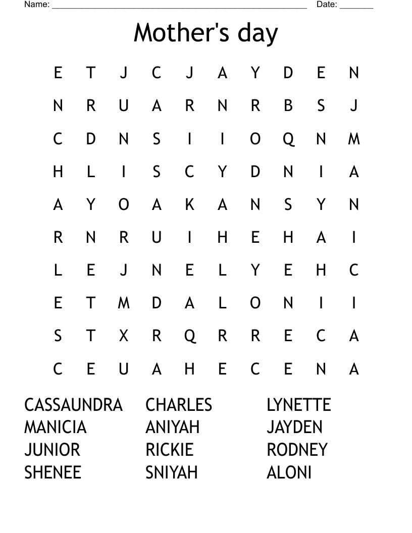 Mother's day Word Search - WordMint
