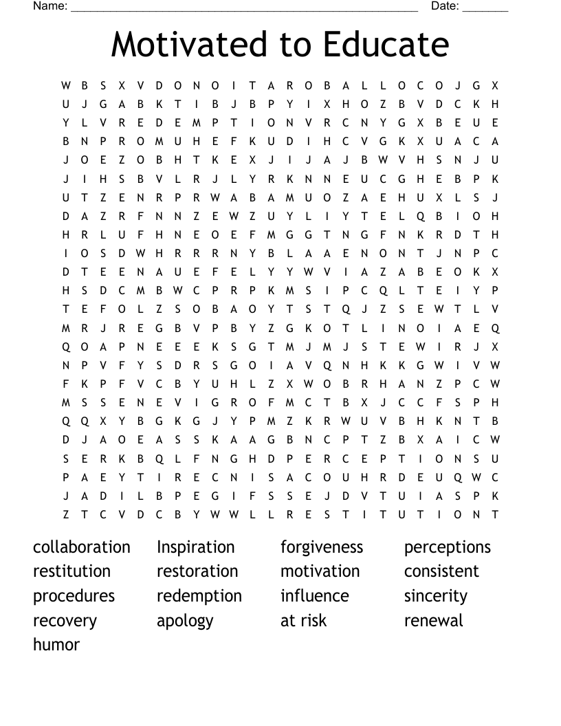 Motivated to Educate Word Search - WordMint