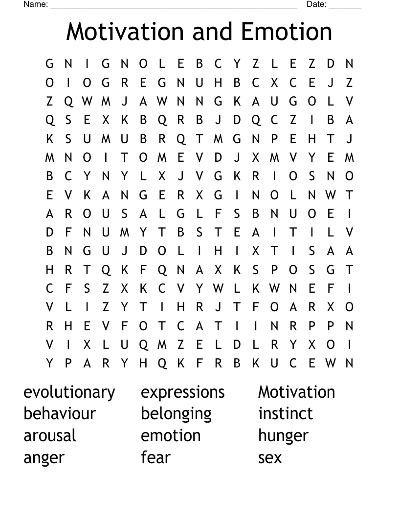 Motivation and Emotion Word Search - WordMint