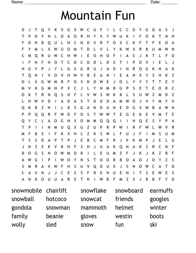 Mountain Fun Word Search WordMint