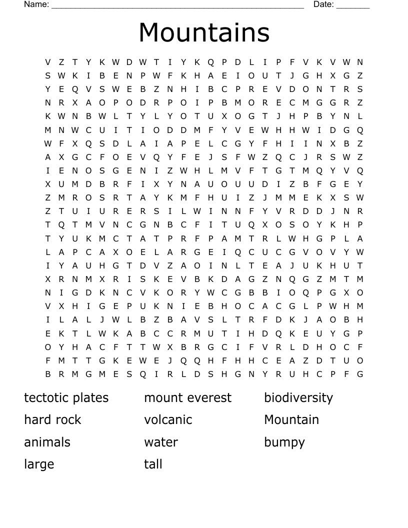 Mountains Word Search - WordMint