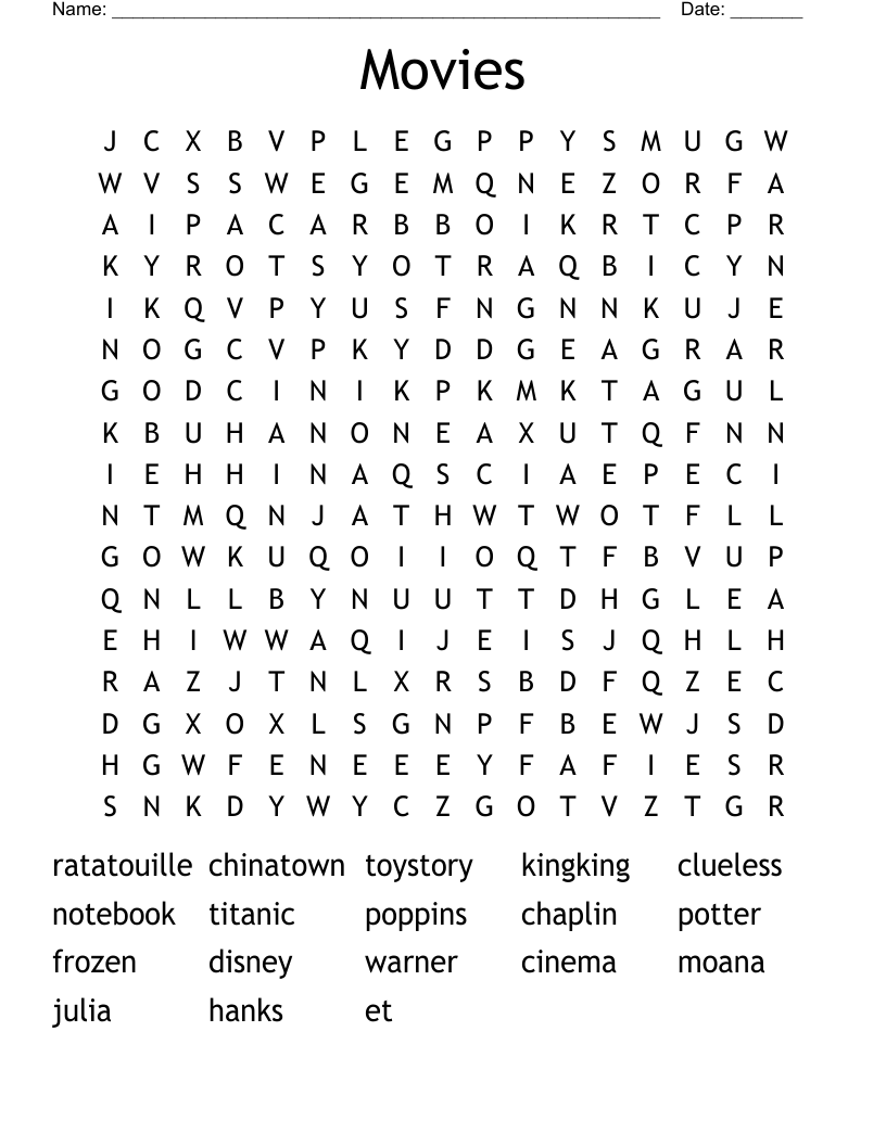 Movies Word Search WordMint
