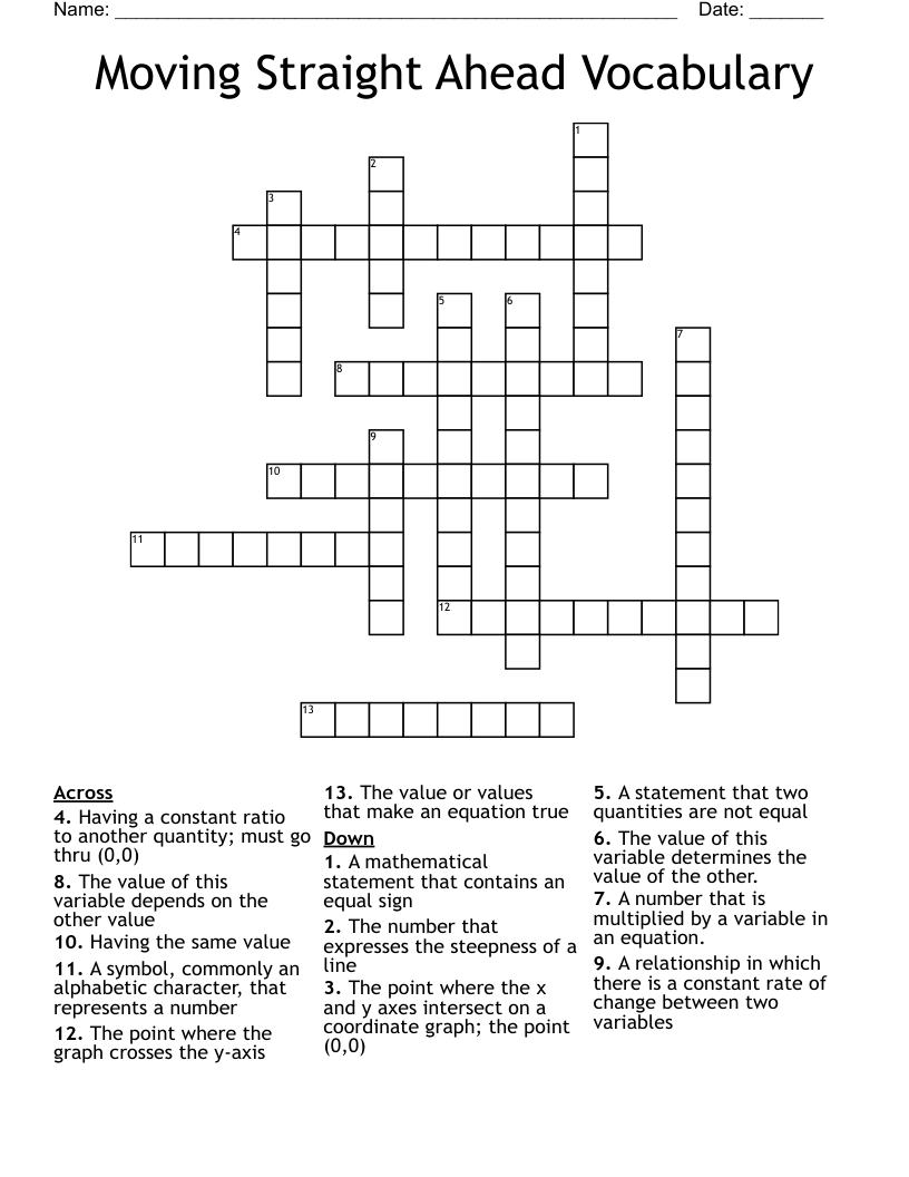 Moving Straight Ahead Vocabulary Crossword - WordMint