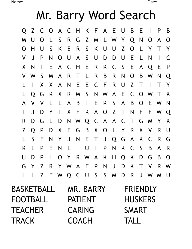 Mr. Barry Word Search - WordMint