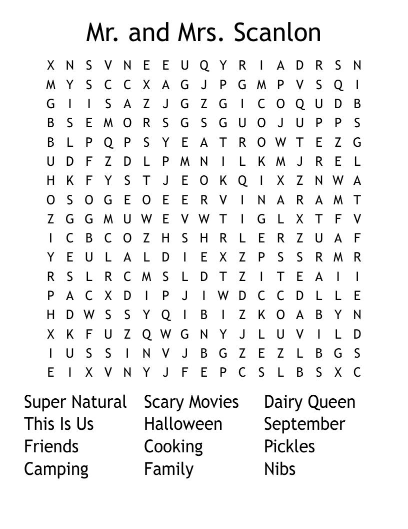 Mr. and Mrs. Scanlon Word Search - WordMint
